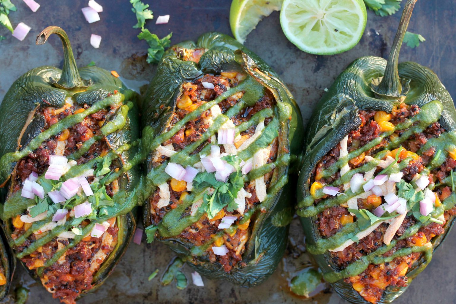 Vegan Stuffed Pasilla Peppers with Habanero Pesto - Eat Figs, Not Pigs
