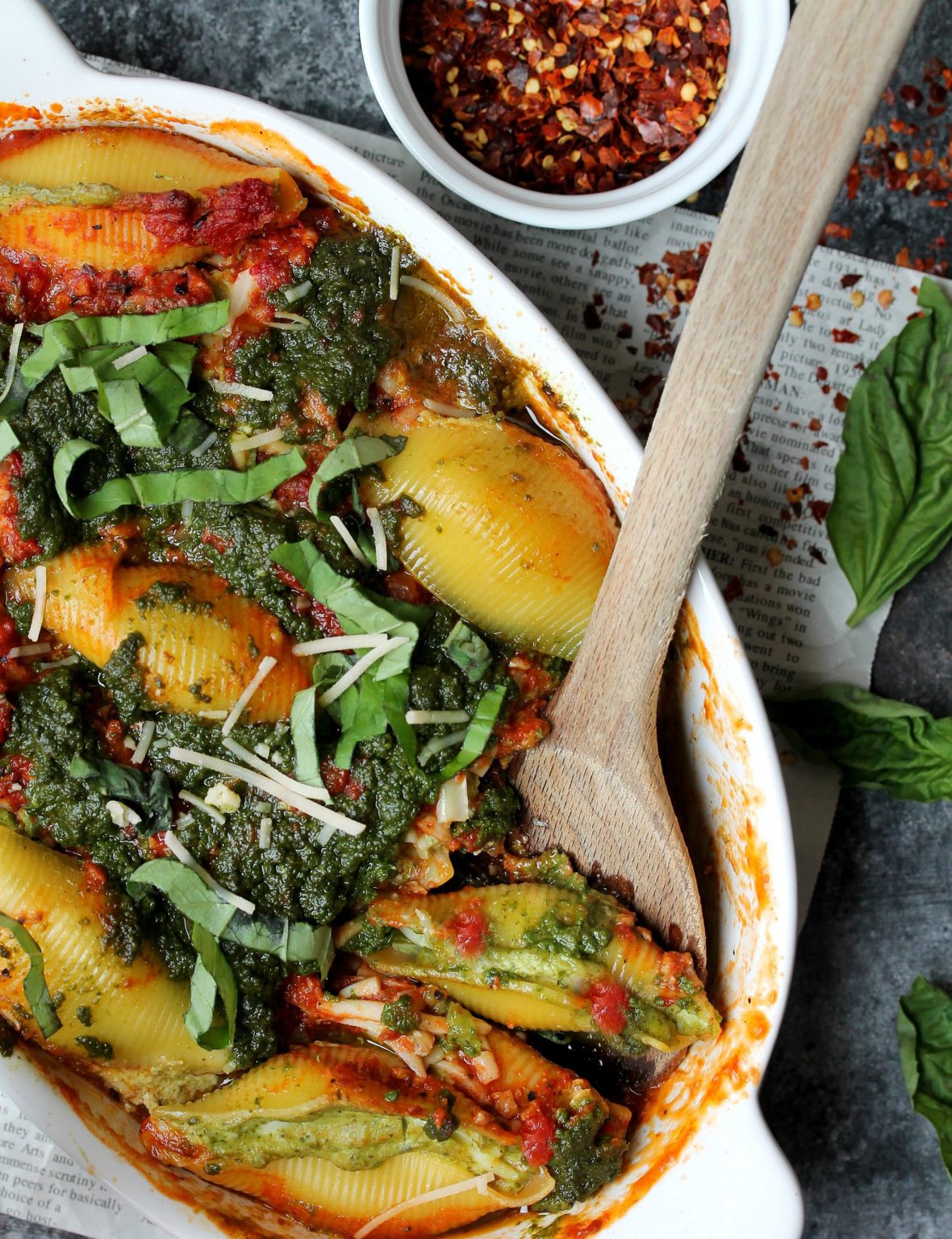 Cheesy Vegan Pesto Stuffed Shells - Eat Figs, Not Pigs