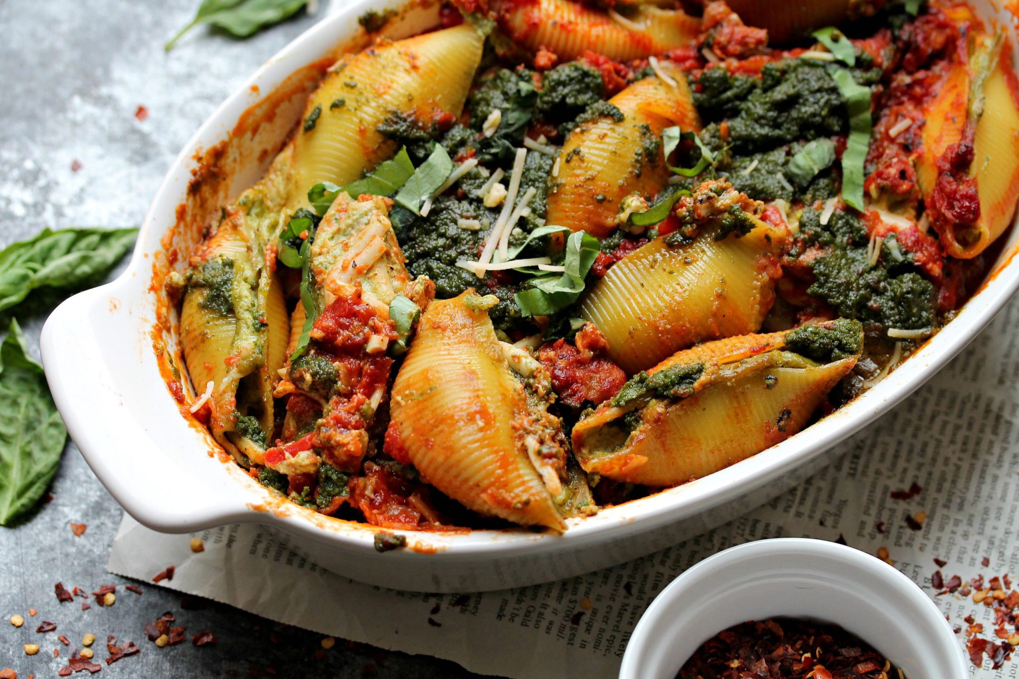Cheesy Vegan Pesto Stuffed Shells - Eat Figs, Not Pigs