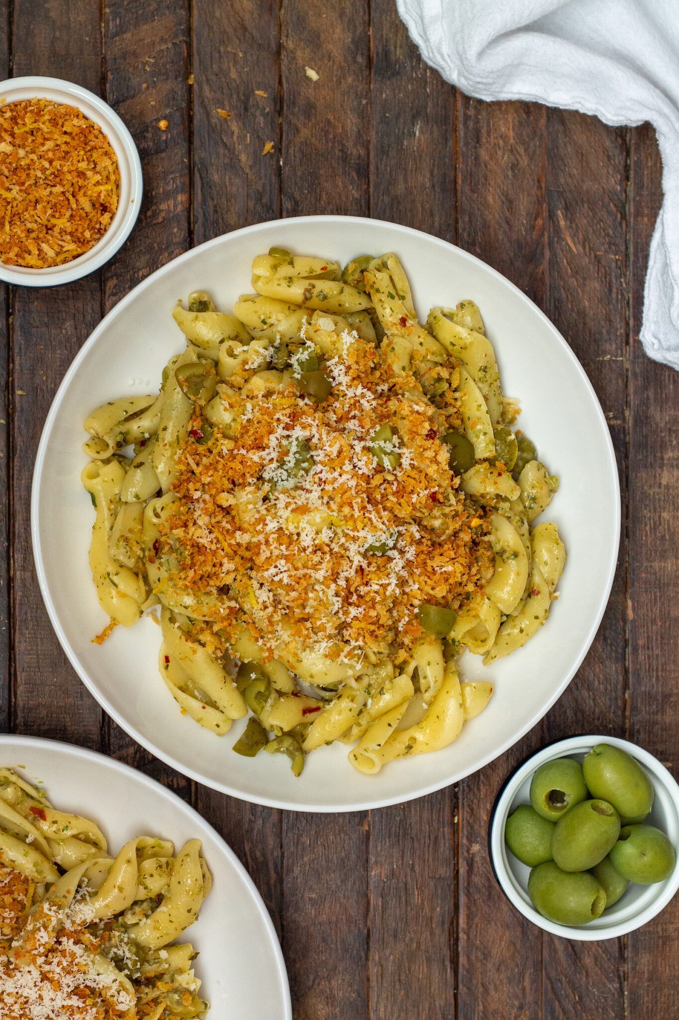 Green Olive Pasta with Lemony Breadcrumbs - Eat Figs, Not Pigs