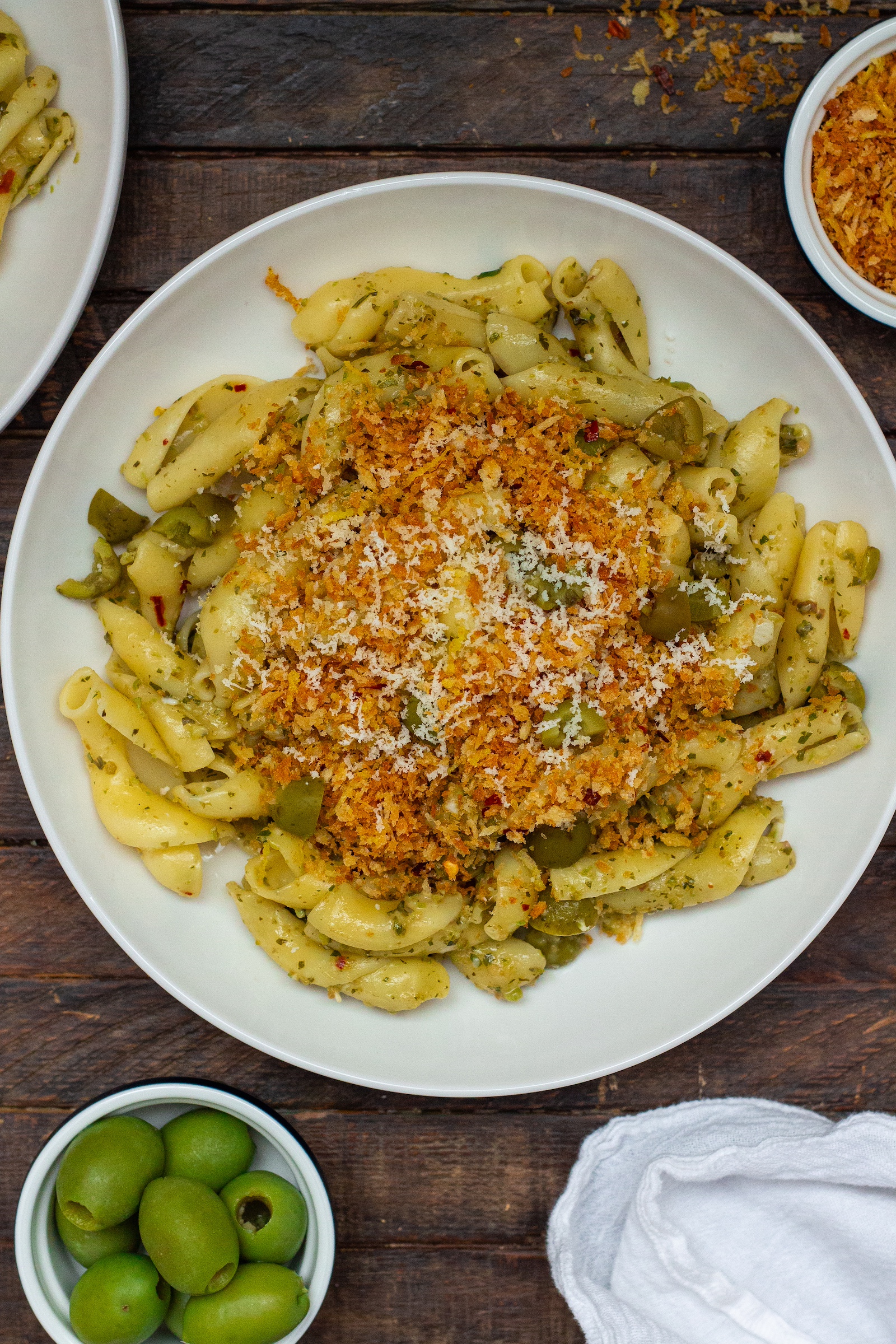 Green Olive Pasta with Lemony Breadcrumbs - Eat Figs, Not Pigs